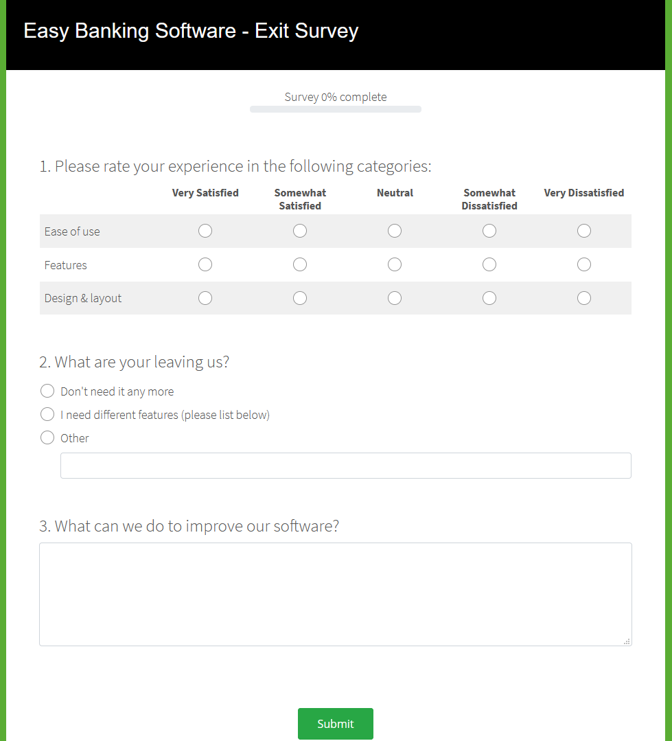 Example banking application customer experience survey | SurveyRock ...